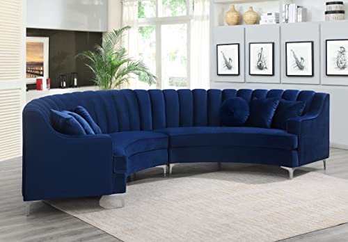 Legend Vansen Velvet Sofa for Living Room Oversized Round Shape Sectional, 142" L x 31" D x 36" H, Blue