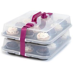 kpkitchen cupcake carrier for 24 cupcakes - innovative cupcake holder includes 2 cupcake pans with lid and handle - cupcake travel container carries 12 or 24 standard-size cupcakes for storage safely