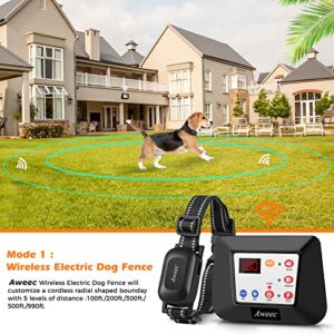 Aweec Wireless Dog Fence System, 2023 Electric Fence for Dog & Training Collar with Remote, Wireless Dog Collar Boundary Containment System, Adjustable Range Sizes, Suitable for All Dogs (for 2 Dogs)