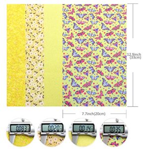 David accessories 4 Pcs 7.7" x 12.9" (20 cm x 33 cm) Yellow Butterfly Printed Faux Leather Fabric Sheets Include 2 Kinds of Leather Fabric for DIY Bows Earrings Making Crafts (Yellow Butterfly)