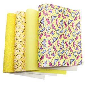 David accessories 4 Pcs 7.7" x 12.9" (20 cm x 33 cm) Yellow Butterfly Printed Faux Leather Fabric Sheets Include 2 Kinds of Leather Fabric for DIY Bows Earrings Making Crafts (Yellow Butterfly)