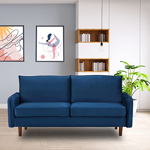 Loveseat Sofa, 68.8 " Modern Velvet Loveseat for Living Room with High-Density Foam Cushion Comfy Futon Couch with Spacious Seat Solid Wood Legs Recliner Couch Accent Sofa for Bedroom, Office (Blue)