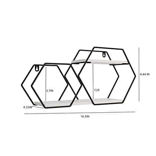 AIJADESK Wall Metal Wall Shelf Geometric Floating Shelves Decorate, Siamese Creative Classic Element Design Hexagon Floating Shelves, for Plant Display, Home Decoration Farmhouse Wall Shelf Exhibit.