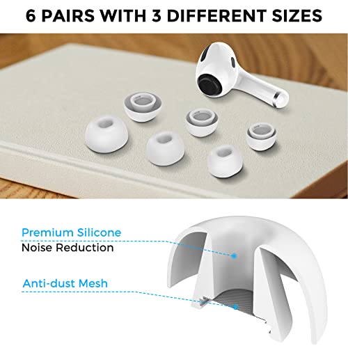 AhaStyle AirPods Pro 2 Replacement Ear Tips with Noise Reduction Hole【Fit in The Charging Case】 6 Pairs Compatible with Apple AirPods Pro 2019 & AirPods Pro 2 2022