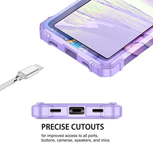 Hekodonk for Google Pixel 6A Case (2022), Heavy Duty Shockproof Protection Hard Plastic+Silicone Rubber Hybrid 3 in 1 Drop Protective Case for Google Pixel 6A Purple Marble