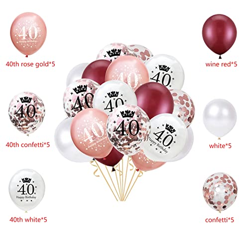 40th Birthday Balloons Rose Gold for Women, Pack of 30 Rose Gold Rose red 40th Birthday Latex Confetti Balloon Ribbons for Women Happy 40th Birthday Party Decorations 12inch( Rose gold)