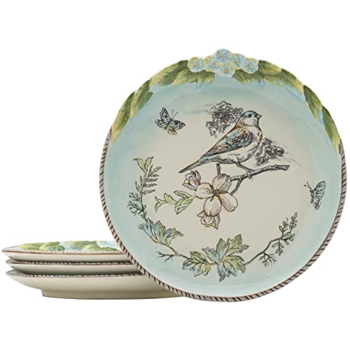 Fitz & Floyd English Garden Bird Accent Plate, Set of 4, 9 Inch, Blue