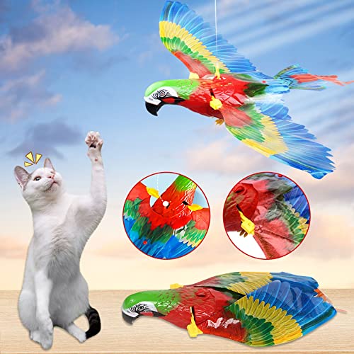 yuai Bird Mechanical Flying Toy, Bird Interactive Cat Toy, Electric Hanging Flying Bird Hanging Lifelike Predator Scarecrow Diverter for Birds, Mice, Squirrels, Rabbits Rodents (A) 16.5x9.4x4.7