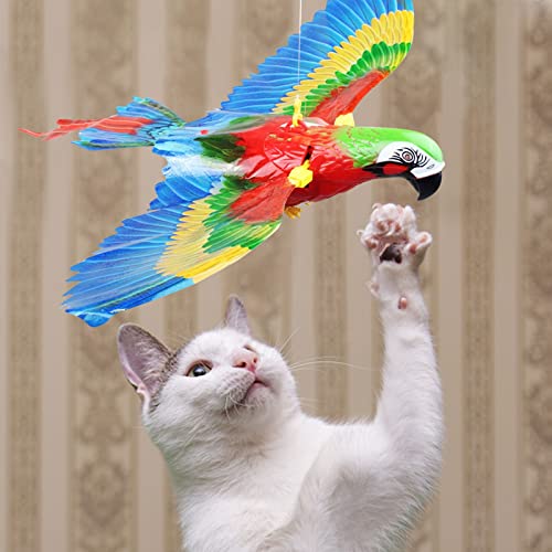 yuai Bird Mechanical Flying Toy, Bird Interactive Cat Toy, Electric Hanging Flying Bird Hanging Lifelike Predator Scarecrow Diverter for Birds, Mice, Squirrels, Rabbits Rodents (A) 16.5x9.4x4.7