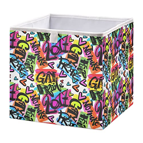 Gay Pride Rainbow Collapsible Fabric Storage Cubes Bins with Handles Square Closet Organizer Waterproof Lining for Shelves Cabinet Nursery Drawer 11.02x11.02x11.02 Inches