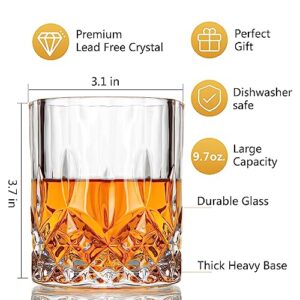 LIGHTEN LIFE Whiskey Glass Set (2 Crystal Bourbon Glass,2 Ice Molds,2 Coasters) in Gift Box,Non-Lead Old Fashioned Glass for Bourbon Scotch,Whiskey Rock Glasses with Ice Molds for Men