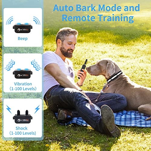 PaiPaitek Bark Collar with Remote, Automatic Bark and Training Collar Combo with Beep, Vibration, Shock, Auto Bark Mode, Up to 3300ft Range Dog Shock Collar for Small, Large and Medium Dogs