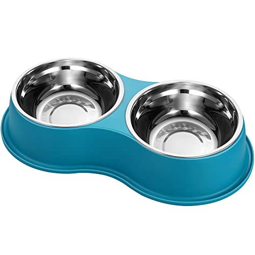 Dog Bowls Double Dog Water and Food Bowls Stainless Steel Bowls with Non-Slip Resin Station, Pet Feeder Bowls for Puppy Medium Dogs Cats