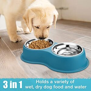 Dog Bowls Double Dog Water and Food Bowls Stainless Steel Bowls with Non-Slip Resin Station, Pet Feeder Bowls for Puppy Medium Dogs Cats