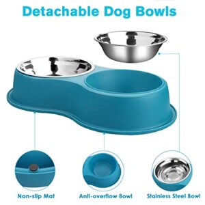 Dog Bowls Double Dog Water and Food Bowls Stainless Steel Bowls with Non-Slip Resin Station, Pet Feeder Bowls for Puppy Medium Dogs Cats