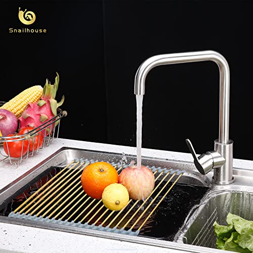 Snailhouse Roll Up Dish Drying Rack, Stainless Steel Dish Drainer Over The Sink with Anti-Slip Silicone for Kitchen Counter, Gold (17.8 x 11.8 in)