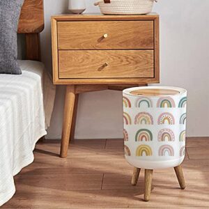 KCDCYCZEAL Small Trash Can with Lid Boho Scandinavian Nursery Rainbow Cute Colorful White Round Recycle Bin Press Top Dog Proof Wastebasket for Kitchen Bathroom Bedroom Office 7L/1.8 Gallon