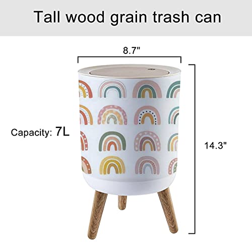 KCDCYCZEAL Small Trash Can with Lid Boho Scandinavian Nursery Rainbow Cute Colorful White Round Recycle Bin Press Top Dog Proof Wastebasket for Kitchen Bathroom Bedroom Office 7L/1.8 Gallon