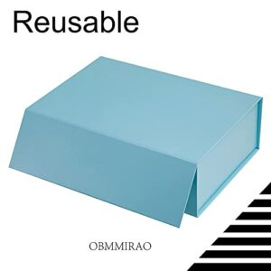 OBMMIRAO Upgrade 1 Pcs Blue 13x9x4 Inch Hard Large Gift Box with Lid, Foldable Magnetic Gift Boxes,Groomsman Box Bridesmaid Proposal Box, Reusable Gift Boxes for Clothes