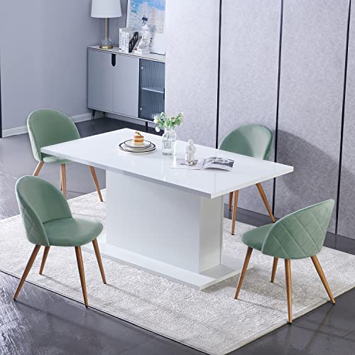 HOMY CASA Extensible Dining Table White Expandable Dinner Table with Glossy Top for Kitchen Dining Room Restaurant Office, Modern Minimalist Style Meeting Table for 4-8 Person(ONLY Table)