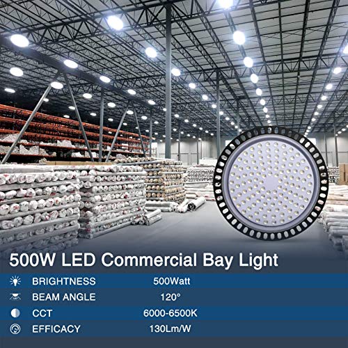 Ankishi UFO LED High Bay Light, 20 Pack 500W 50000LM Waterproof Commercial Bay Lighting, 6500K High Bay LED Lights, UFO High Bay Shop Light for Warehouse, Workshop, 2000W HID/HPS Equivalent