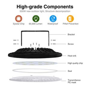 Ankishi UFO LED High Bay Light, 20 Pack 500W 50000LM Waterproof Commercial Bay Lighting, 6500K High Bay LED Lights, UFO High Bay Shop Light for Warehouse, Workshop, 2000W HID/HPS Equivalent