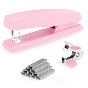 deli stapler, desktop stapler, office stapler, 25 sheet capacity, includes 1000 staples and staple remover, pink