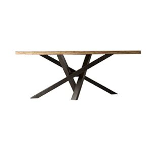 KWOKING Pine Solid Wood Top Dining Table Modern | Contemporary Pedestal Metallic Base Rectangle Table for Home Natural 55" L x 27.5" W x 29.5" H