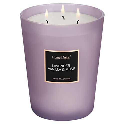 HomeLights Highly Scented Candles, Big 33.3 oz for Home, Natural Soy Aromatherapy Candles, Smokeless Long Lasting 130 hrs with 3 Cotton Wicks, Candles Gifts for Women & Men - Lavender Vanilla & Musk