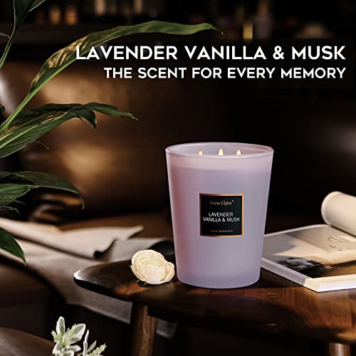 HomeLights Highly Scented Candles, Big 33.3 oz for Home, Natural Soy Aromatherapy Candles, Smokeless Long Lasting 130 hrs with 3 Cotton Wicks, Candles Gifts for Women & Men - Lavender Vanilla & Musk