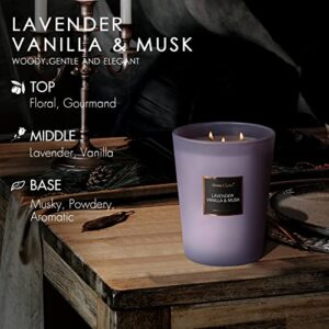 HomeLights Highly Scented Candles, Big 33.3 oz for Home, Natural Soy Aromatherapy Candles, Smokeless Long Lasting 130 hrs with 3 Cotton Wicks, Candles Gifts for Women & Men - Lavender Vanilla & Musk