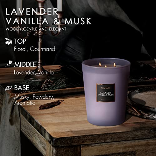 HomeLights Highly Scented Candles, Big 33.3 oz for Home, Natural Soy Aromatherapy Candles, Smokeless Long Lasting 130 hrs with 3 Cotton Wicks, Candles Gifts for Women & Men - Lavender Vanilla & Musk