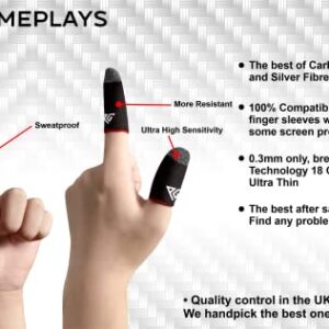 Progameplays Finger Sleeves for Gaming, Pubg Cod Mobile Phone, Breathable, Anti Sweat, Anti Dryness, Gaming Phone Compatible, Ultra Sensitive Finger Gloves (Hybrid, Black Edge)