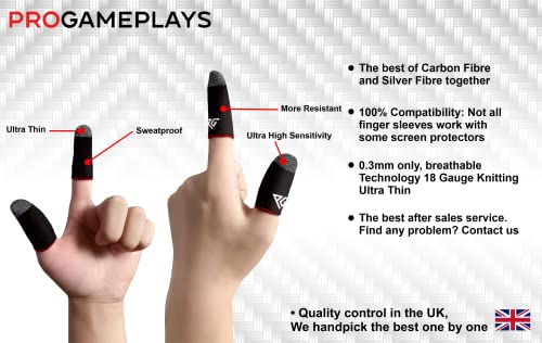 Progameplays Finger Sleeves for Gaming, Pubg Cod Mobile Phone, Breathable, Anti Sweat, Anti Dryness, Gaming Phone Compatible, Ultra Sensitive Finger Gloves (Hybrid, Black Edge)