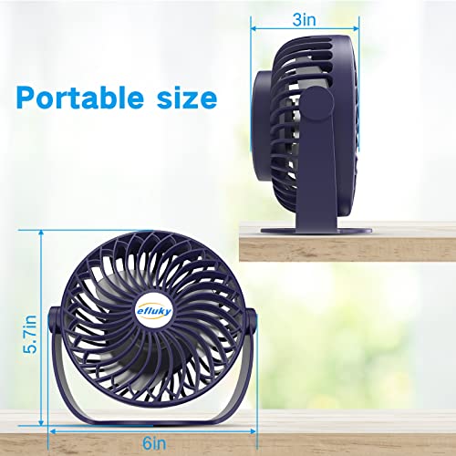 efluky Small Desk Fan, 5 Speeds USB Rechargeable Fan Built-in 3200mAh Battery, 360° Adjustment Portable Mini Fan Surtable for Home, Office, Travel, Camping, 5.7'' Navy