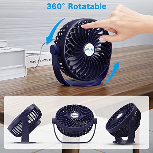 efluky Small Desk Fan, 5 Speeds USB Rechargeable Fan Built-in 3200mAh Battery, 360° Adjustment Portable Mini Fan Surtable for Home, Office, Travel, Camping, 5.7'' Navy