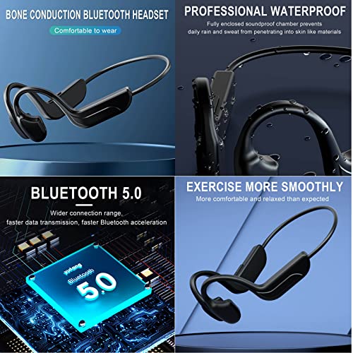 Bone-Conduction Earphone Wireless Bluetooth 5.0 Open Ear Headphones Noise-canceling Mic Business Headset Waterproof Sports Headphones for Workout,Running,Hiking,Cycling,Swimming (Black)