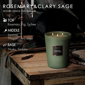 HomeLights Highly Scented Candles, Big 33.3 oz for Home, Natural Soy Aromatherapy Candles, Smokeless Long Lasting 130 hrs with 3 Cotton Wicks, Candles Gifts for Women & Men - Rosemary & Clary Sage