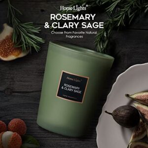 HomeLights Highly Scented Candles, Big 33.3 oz for Home, Natural Soy Aromatherapy Candles, Smokeless Long Lasting 130 hrs with 3 Cotton Wicks, Candles Gifts for Women & Men - Rosemary & Clary Sage