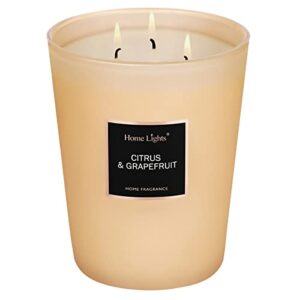 homelights highly scented candles, big 33.3 oz for home, natural soy aromatherapy candles, smokeless long lasting 130 hrs with 3 cotton wicks, candles gifts for women & men - citrus & grapefruit