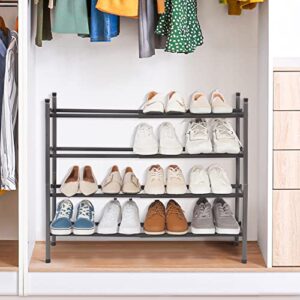 STORAGE MANIAC Expandable Shoe Rack, Stackable Shoe Rack for Closet, Small Shoe Rack Organizer for Entryway, Adjustable Shoe Rack for Garage, Shoe Rack for Front Door, Metal Shoe Rack, Black 4 Tier