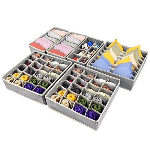 SANTUKEY 6 Pack Drawer Organizers for Clothing, Underwear Drawer Organizer, Dresser Drawer Organizers Fabric Foldable Divider, Closet Organizers and Storage Boxes for Bras, Tie, Belts, Socks