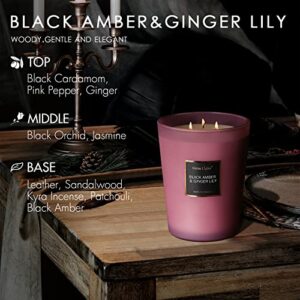 HomeLights Highly Scented Candles, Big 33.3 oz for Home, Natural Soy Aromatherapy Candles, Smokeless Long Lasting 130 hrs with 3 Cotton Wicks, Candles Gifts for Women & Men - Black Amber & Ginger Lily