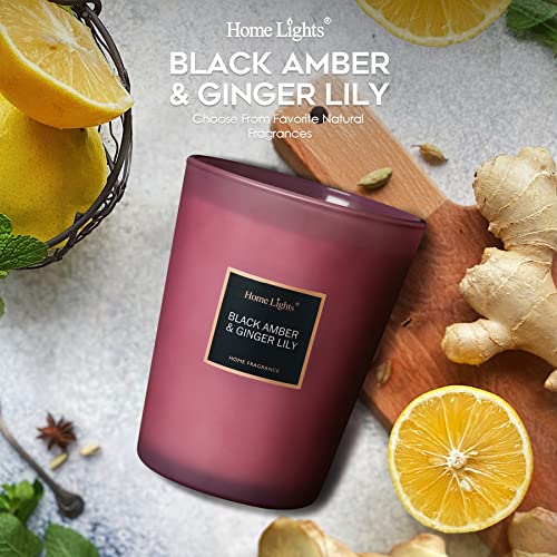 HomeLights Highly Scented Candles, Big 33.3 oz for Home, Natural Soy Aromatherapy Candles, Smokeless Long Lasting 130 hrs with 3 Cotton Wicks, Candles Gifts for Women & Men - Black Amber & Ginger Lily