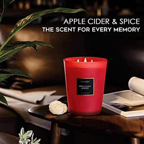 HomeLights Highly Scented Candles, Big 33.3 oz for Home, Natural Soy Aromatherapy Candles, Smokeless Long Lasting 130 hrs with 3 Cotton Wicks, Candles Gifts for Women & Men - Apple Cider & Spice