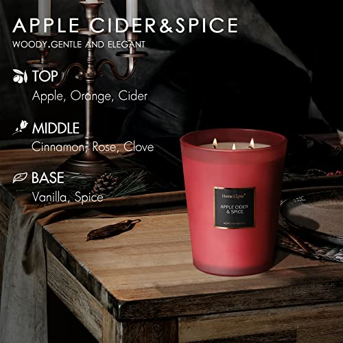 HomeLights Highly Scented Candles, Big 33.3 oz for Home, Natural Soy Aromatherapy Candles, Smokeless Long Lasting 130 hrs with 3 Cotton Wicks, Candles Gifts for Women & Men - Apple Cider & Spice