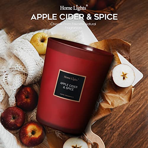 HomeLights Highly Scented Candles, Big 33.3 oz for Home, Natural Soy Aromatherapy Candles, Smokeless Long Lasting 130 hrs with 3 Cotton Wicks, Candles Gifts for Women & Men - Apple Cider & Spice