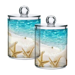 yyzzh beach starfish seashell ocean sky tropical summer 2 pack qtip holder dispenser for cotton swab ball round pads floss 10 oz apothecary jar set for bathroom canister storage makeup organizer