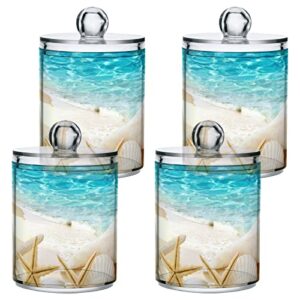 YYZZH Beach Starfish Seashell Ocean Sky Tropical Summer 2 Pack Qtip Holder Dispenser for Cotton Swab Ball Round Pads Floss 10 Oz Apothecary Jar Set for Bathroom Canister Storage Makeup Organizer