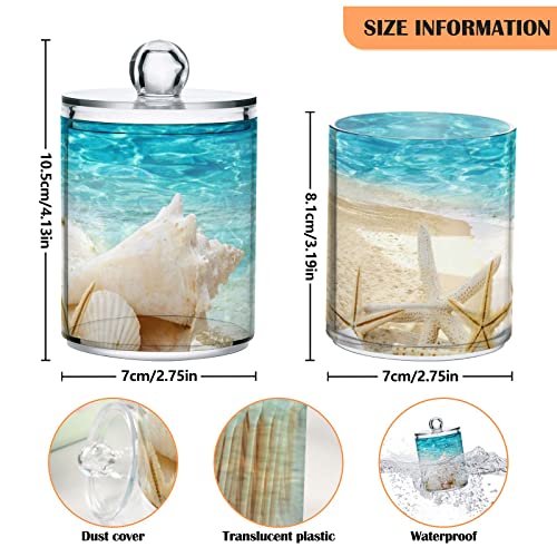 YYZZH Beach Starfish Seashell Ocean Sky Tropical Summer 2 Pack Qtip Holder Dispenser for Cotton Swab Ball Round Pads Floss 10 Oz Apothecary Jar Set for Bathroom Canister Storage Makeup Organizer